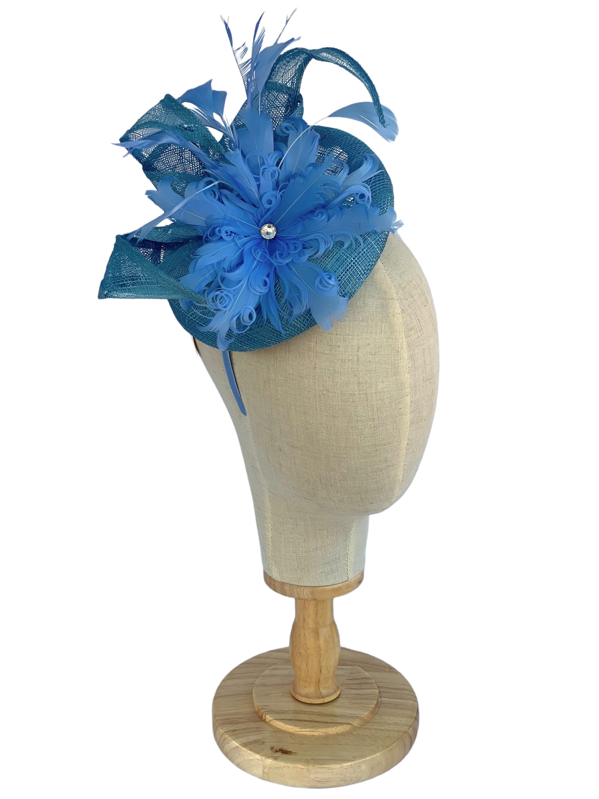 Blue Floral Feather Disk Fascinator