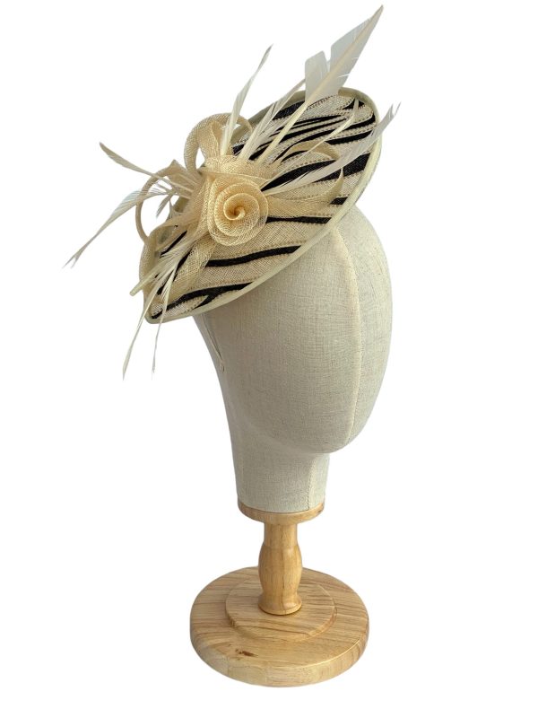 Large Sinamay Cream Looped Fascinator With Feathers