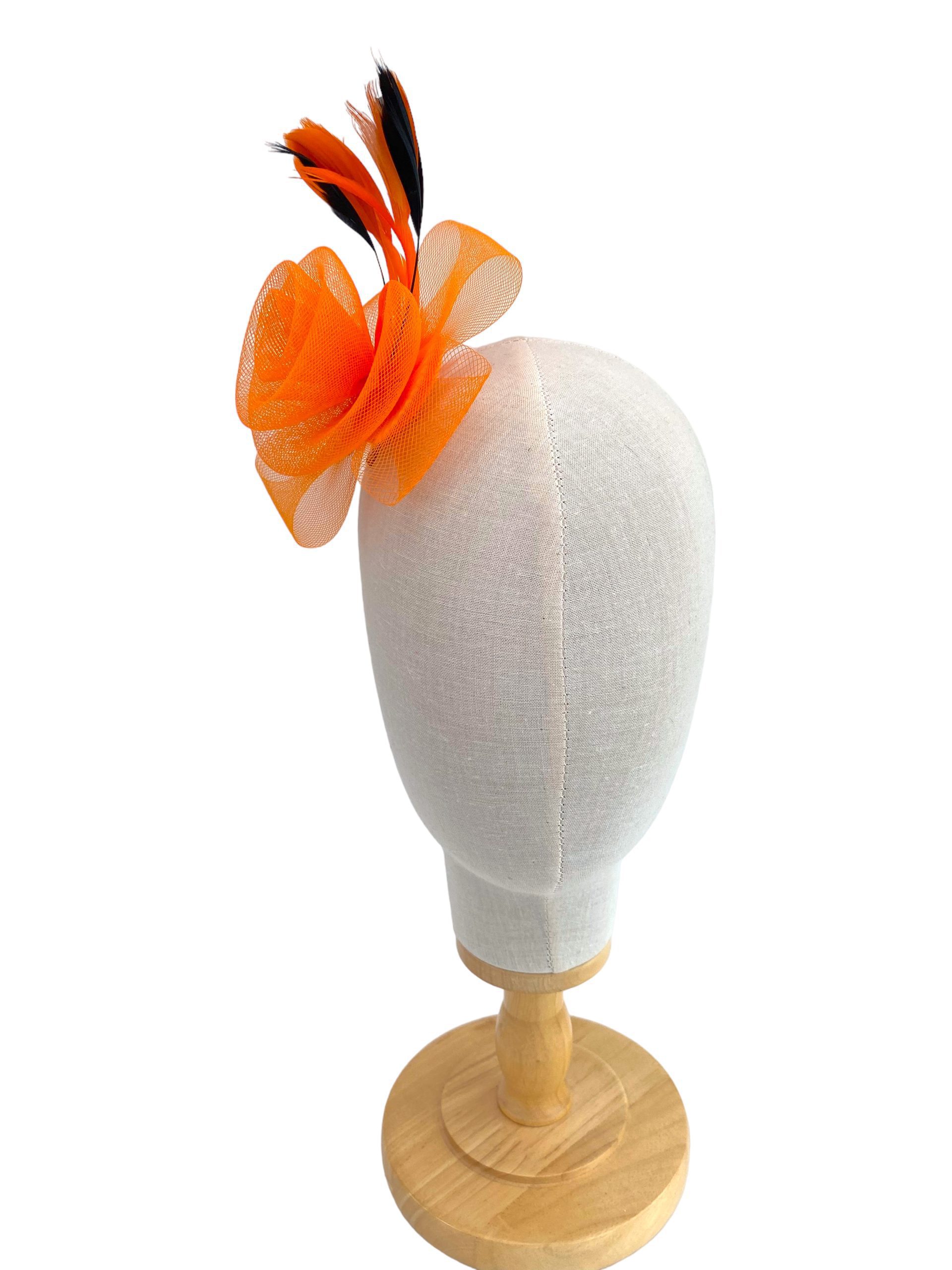 Orange and Black Small Mesh Flower Fascinator