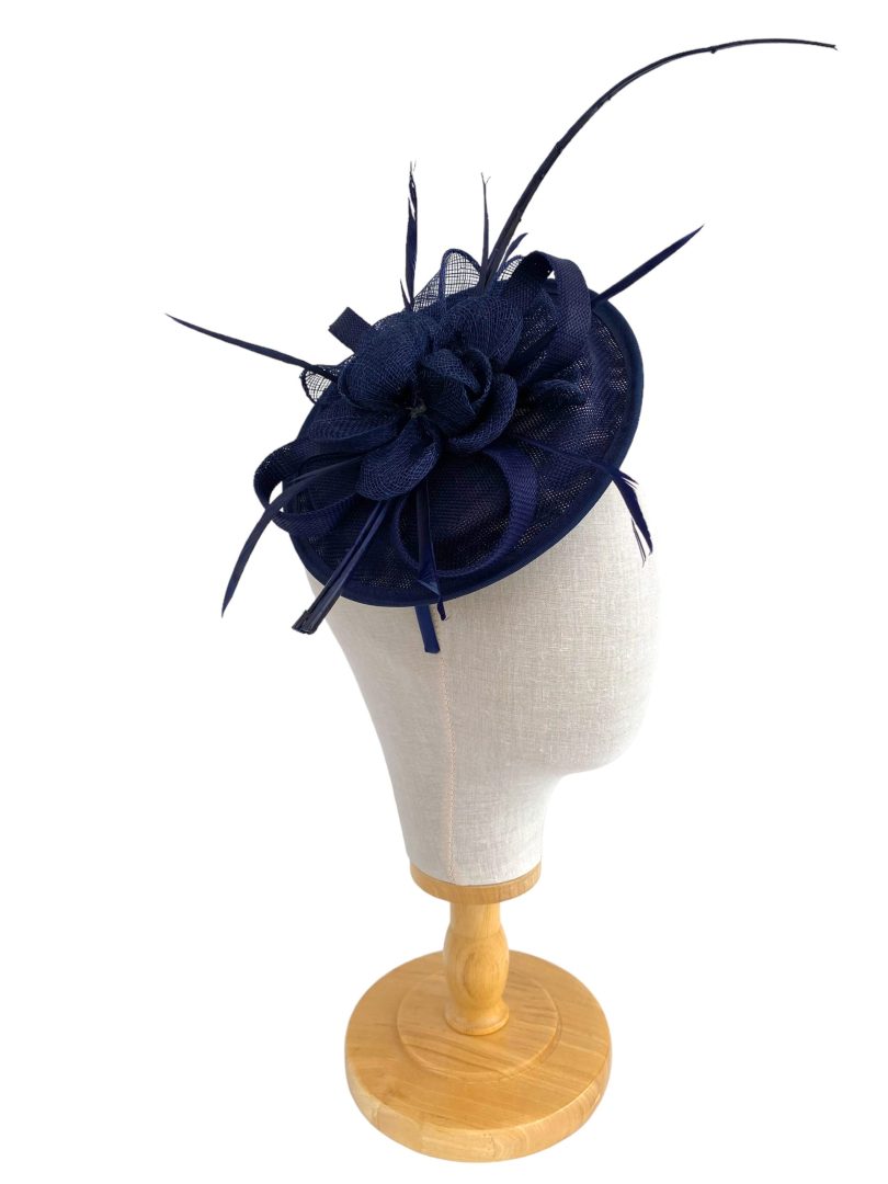 Navy Loop Bow Fascinator With Feathers