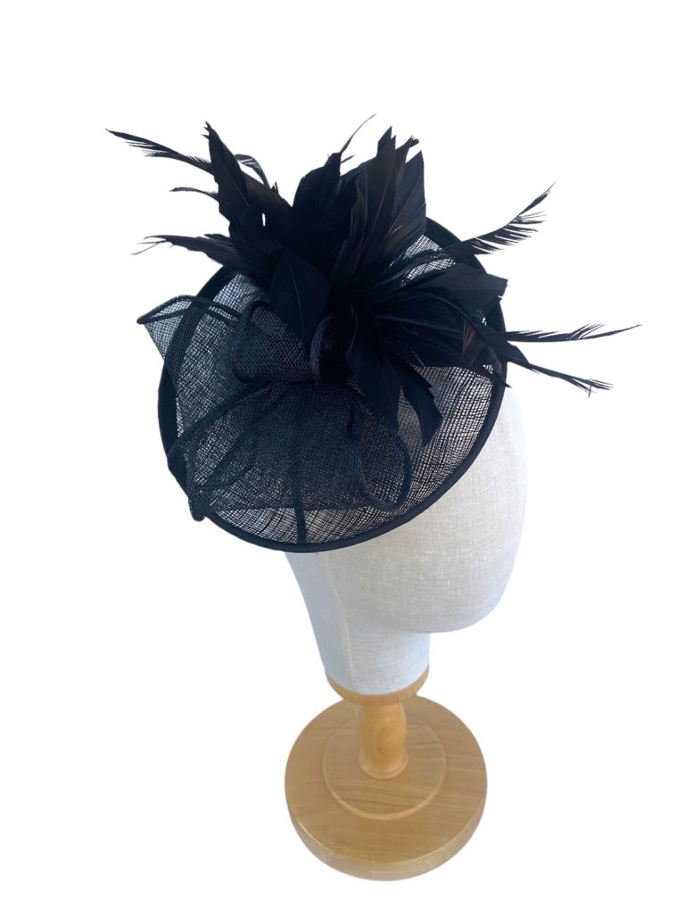 Black Sinamay Fascinator With Red Rose Flower